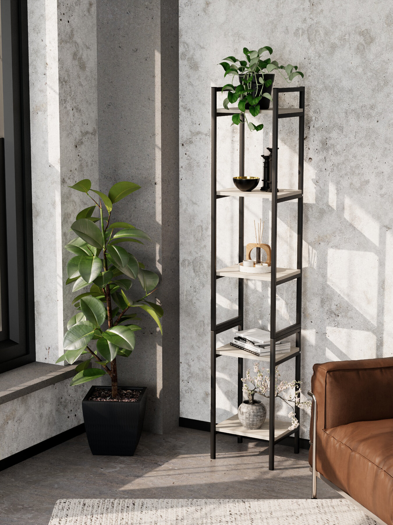 Стеллаж узкий высокий металлический лофт