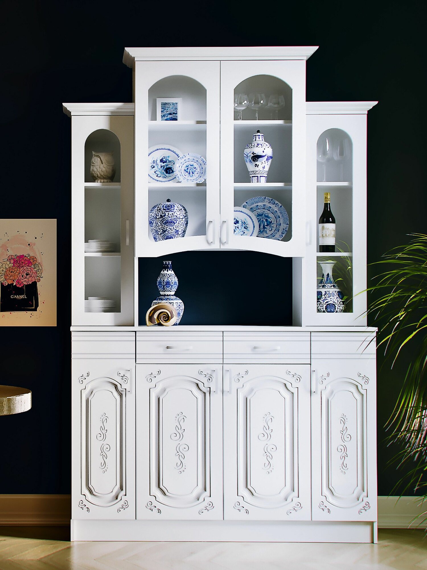 Буфет 4-х створчатый Лиза-2 белый глянец/белый миф