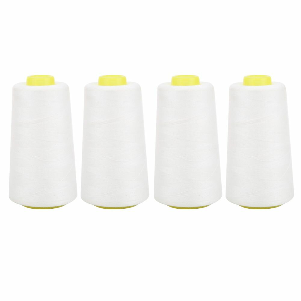 4 шт. высококачественных полиэстеровых швейных ниток, 3000 ярдов, белые, прочные нитки для шитья одежды, аксессуаров для одежды и тканей