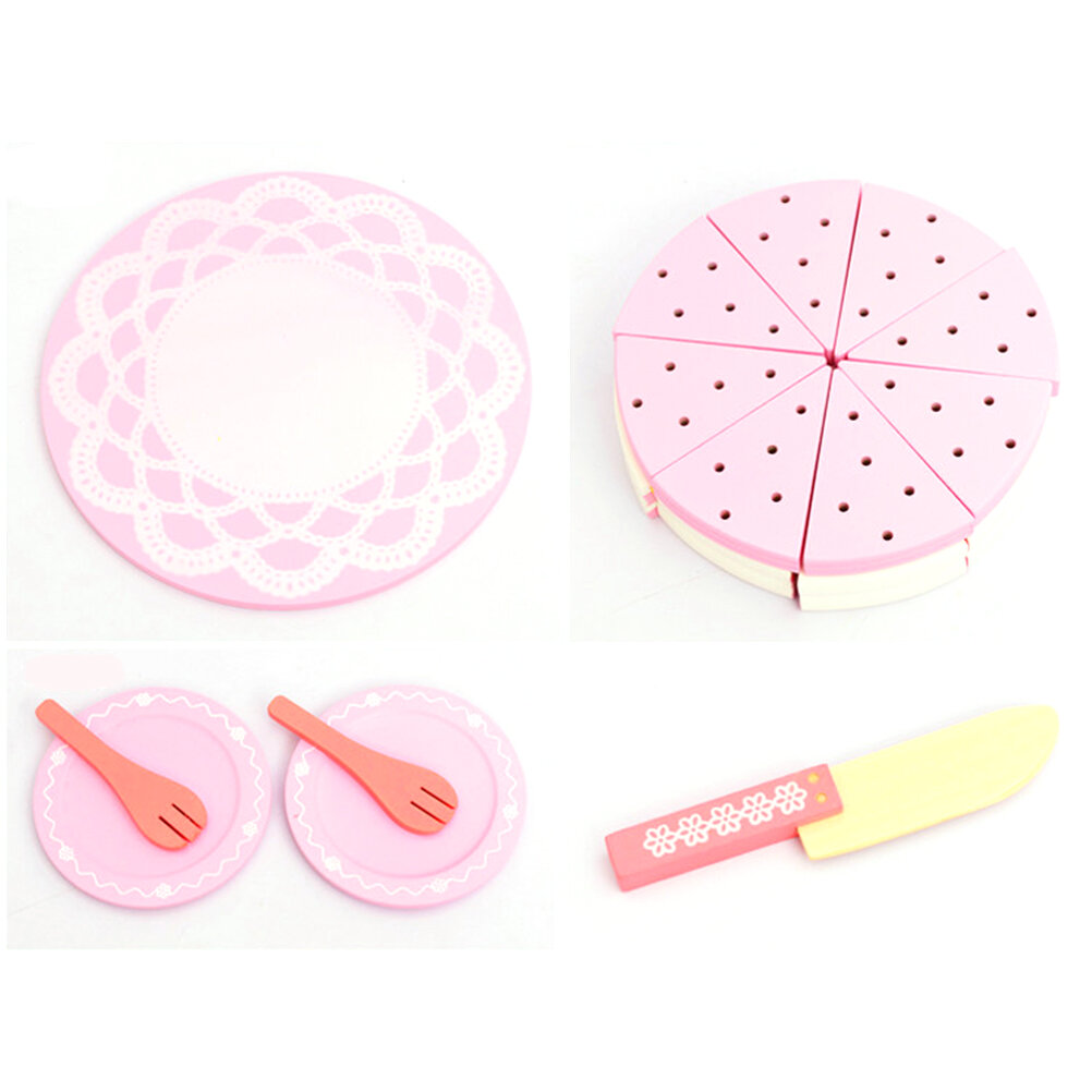 Детский игровой набор деревянный торт для резки с фруктами и свечами, развивающая игрушка для праздника и подарков