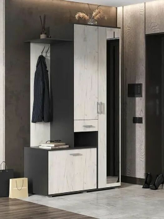 Прихожая Лира (Графит/Дуб Крафт Белый) 1200х2152х520 мм.