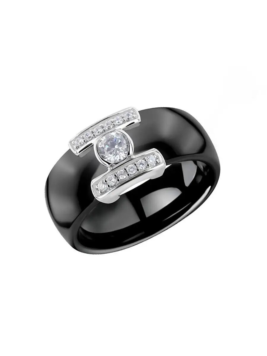 Кольцо помолвочное, серебро, 925 проба, родирование, керамика