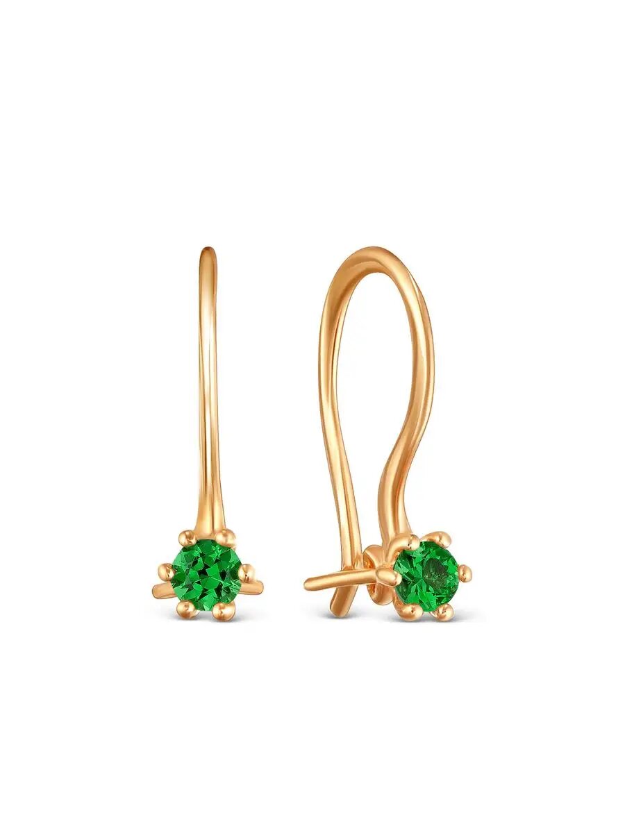 Серьги, серебро, 925 проба, золочение, фианит