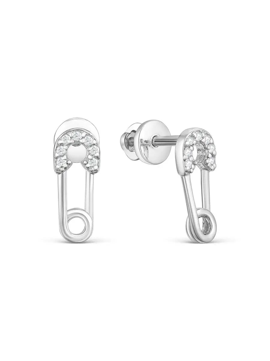 Серьги пусеты, серебро, 925 проба, родирование, фианит