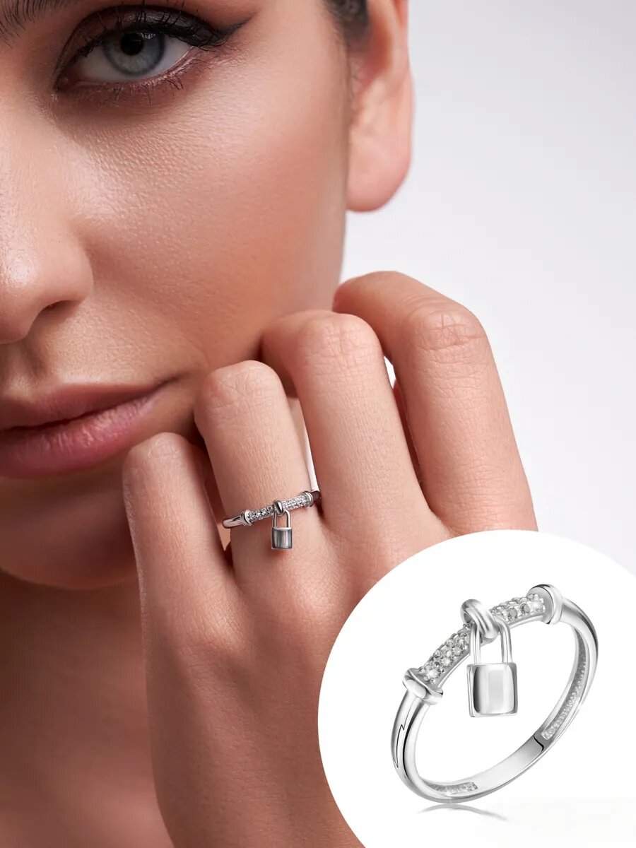 Кольцо помолвочное, серебро, 925 проба, родирование, фианит