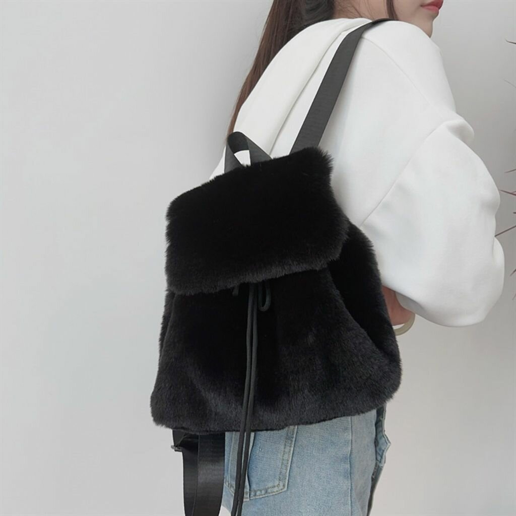 Осенне-зимний плюшевый рюкзак с имитацией кроличьего меха grass backpack-черный