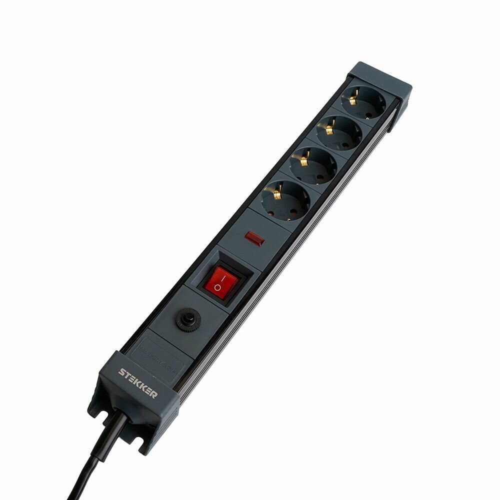 Сетевой фильтр STEKKER Techno 4-местный с/з 3x1мм2, 3 м, 250В, 16А, HM22-41-03, черный
