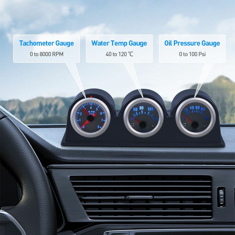 2"52 мм комплект тройного измерителя оборотов тахометра, температуры воды, давления масла в прессе