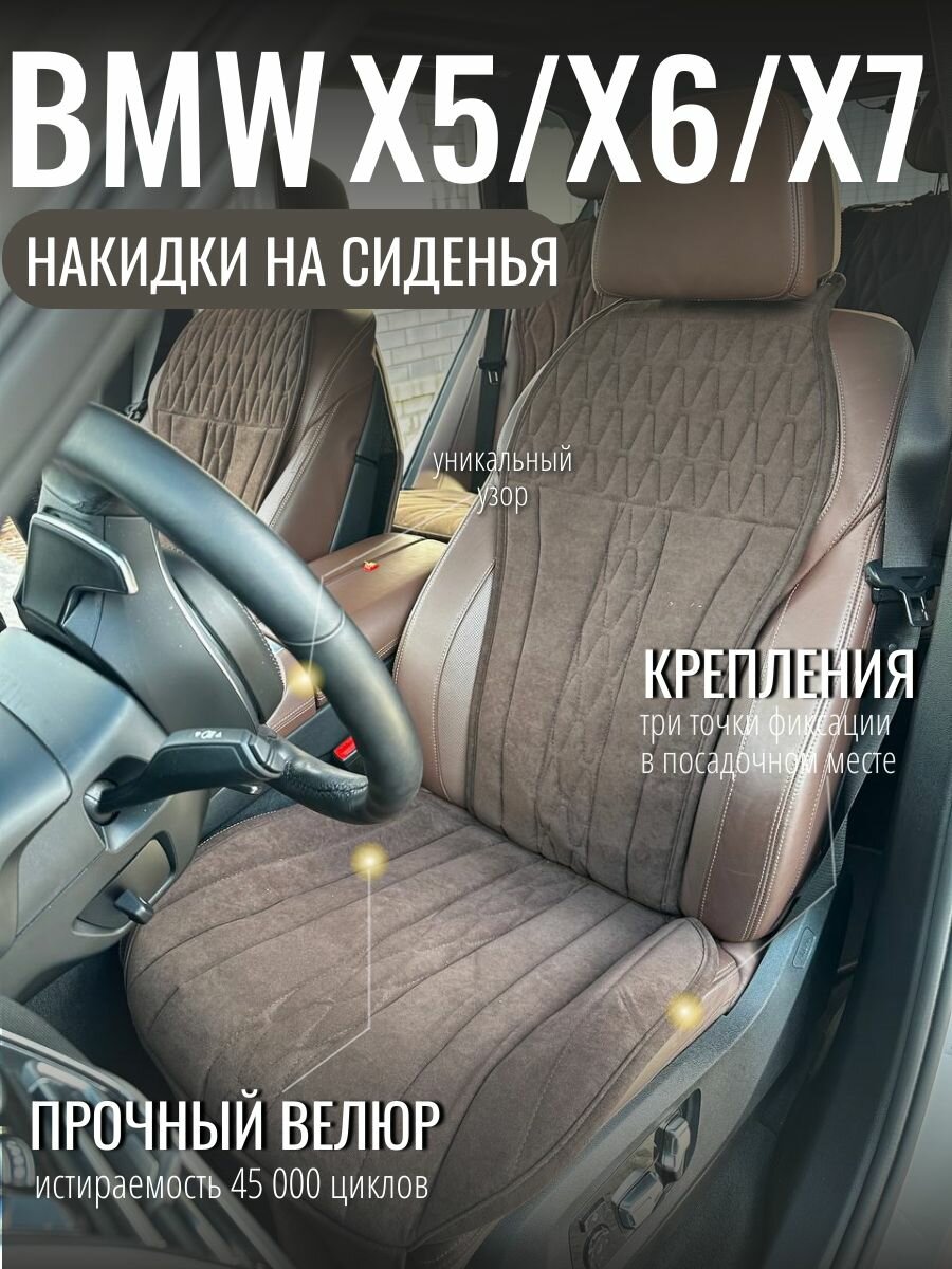 Накидки на сидения автомобиля BMW X5 G05, BMW X6 G06, BMW X7 G07/ передние сидения / чехлы на сидения БМВ / автомобильные чехлы