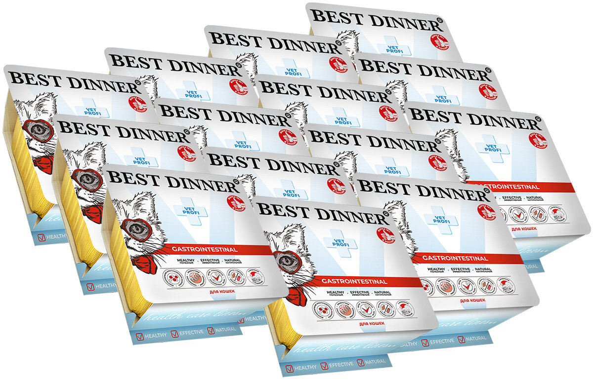 Корм влажный Best Dinner Vet Profi Gastrointestinal для кошек при заболеваниях желудочно-кишечного тракта с индейкой, 100 г х 14 шт