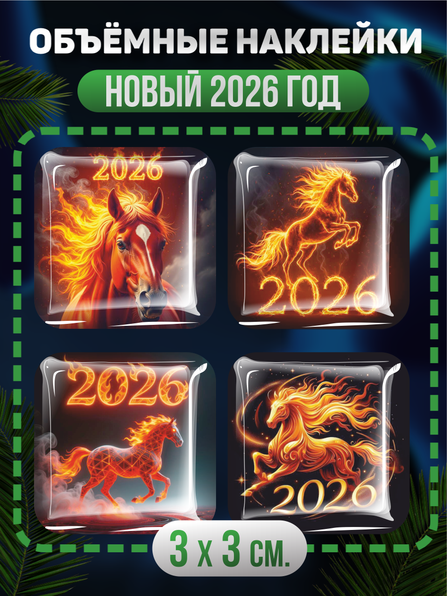 Наклейки на телефон 3D Огненная лошадь новый год 2026 год