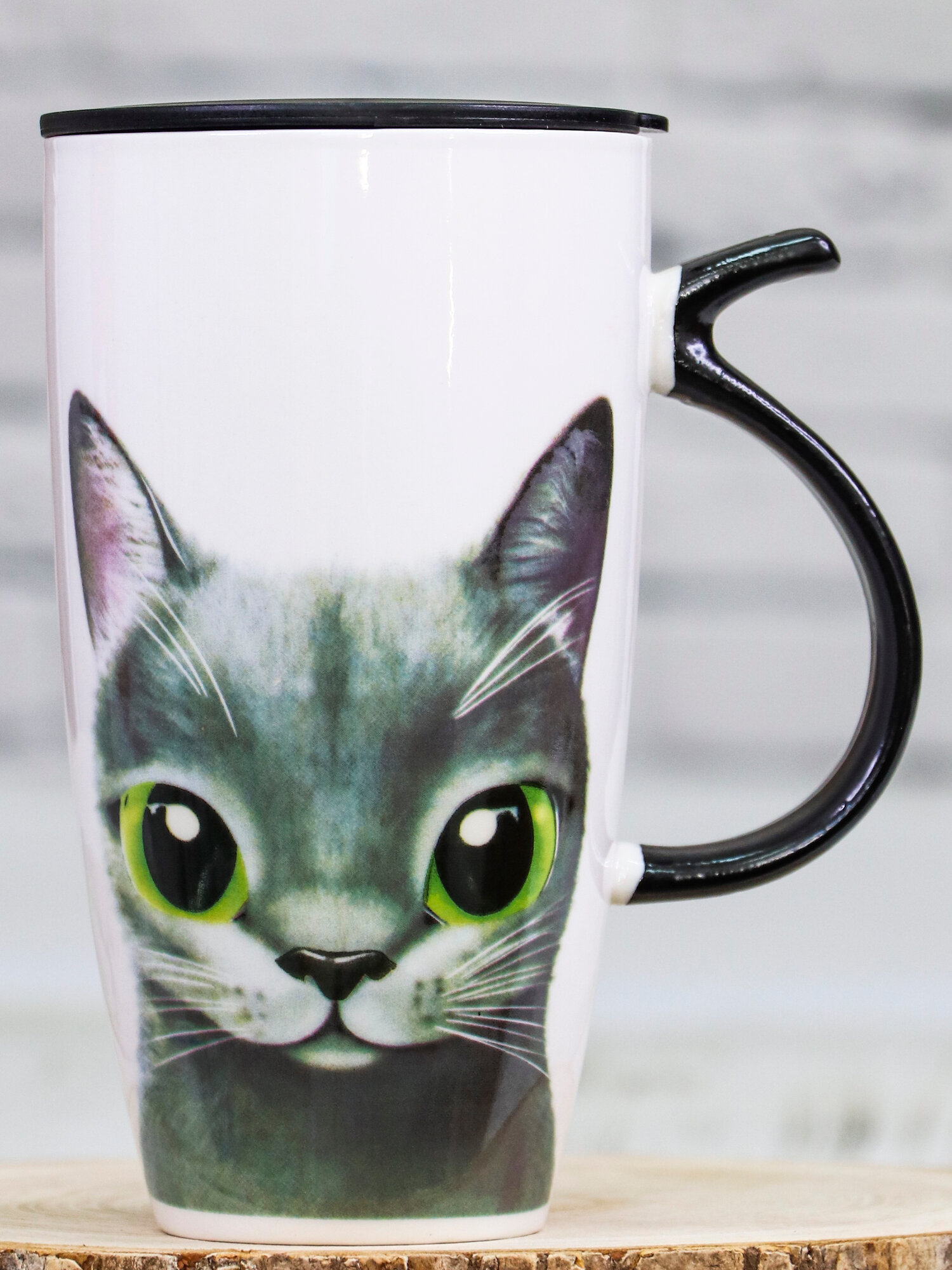 Кружка для чая с крышкой "Котик милаш" 560 мл Эврика (N 1) белая, большая, женская, детская, подарочная на новый год