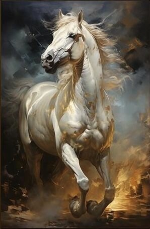 Алмазная мозаика на холсте 40х50, без подрамника "Бегущий Арт Лошадь". Роспись стразами.