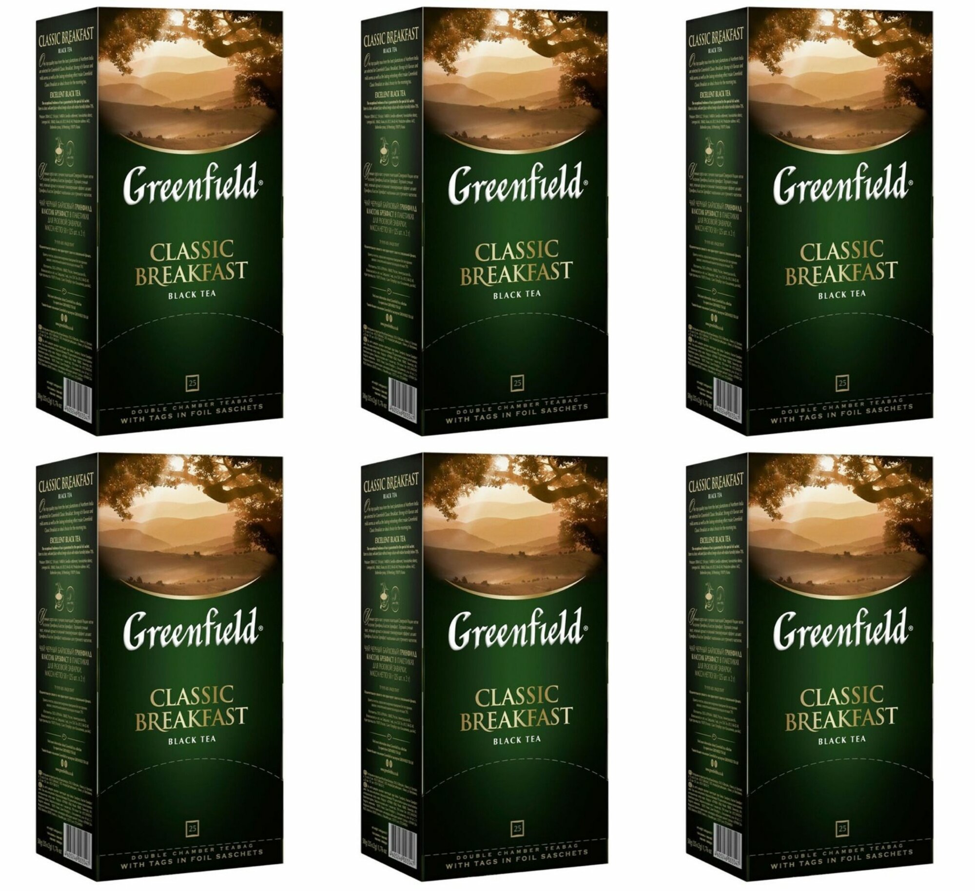 Greenfield Чай черный Classic Breakfast, 25 пакетиков по 2 г, 6 уп