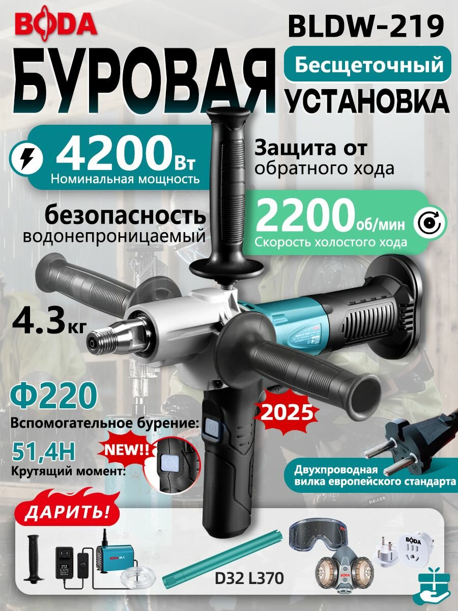 Дрель, BODA, BLDW-219, Производитель источника, бесщеточное, Электронное сцепление, С адаптером для пылесоса