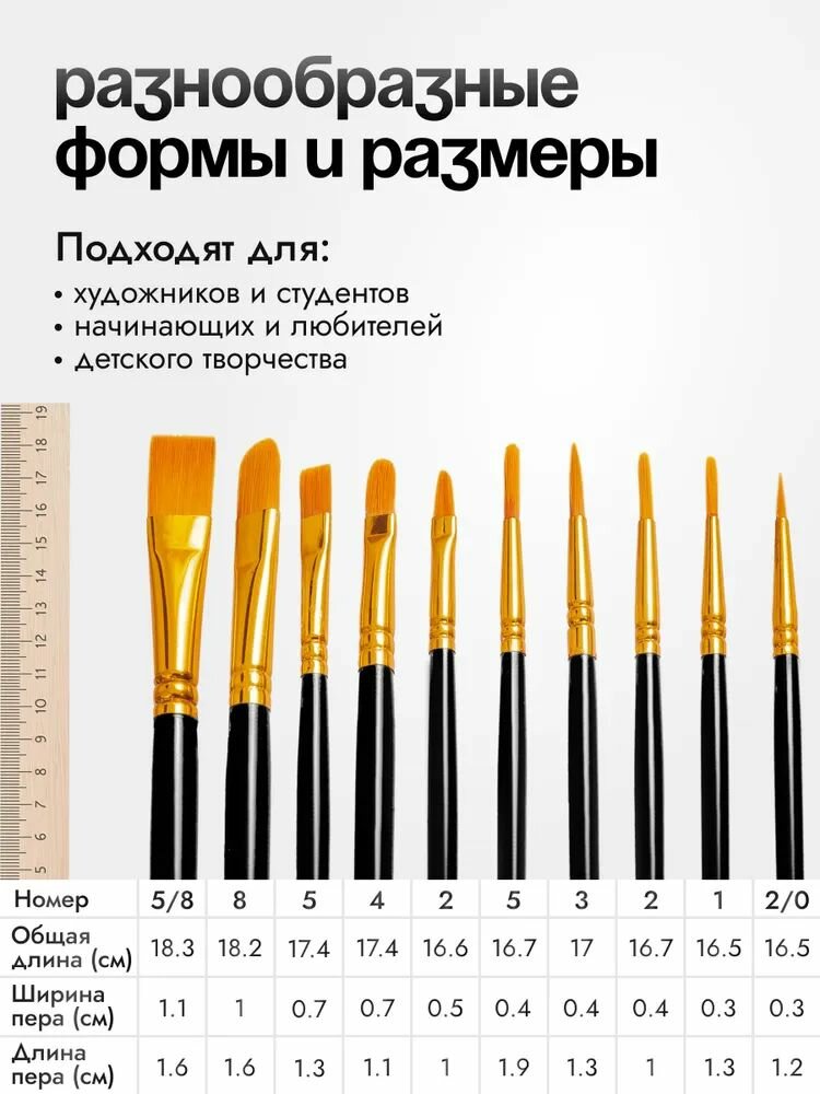 Набор кистей THE BEST DECISION, 10 шт, нейлон, пластик, водостойкие, универсальные — фото 1
