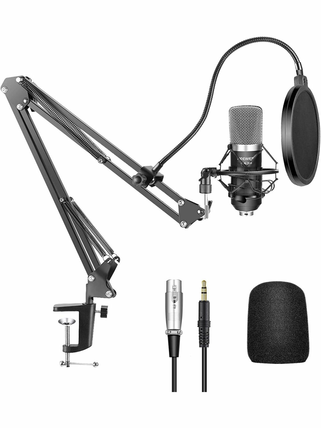 Микрофон Neewer NW-700 Professional Studio Broadcasting Recording Condenser Microphone, и Adjustable Recording Microphone Suspension Scissor Arm Stand с противоударным крепежом и крепежной скобой