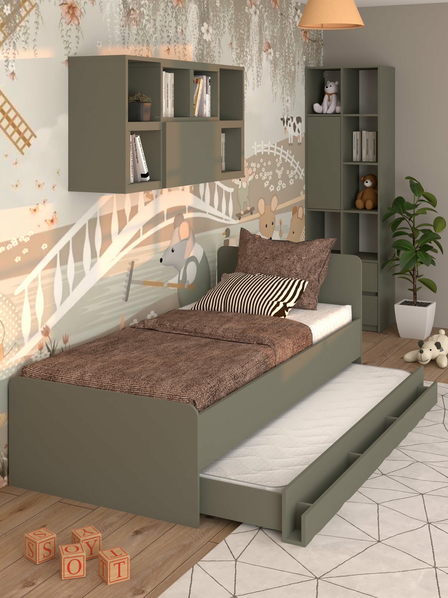 Есэндвич Grand Лаворо Кровать 90х200 с дополнительным спальным местом (Хаки) 203х93х80 см