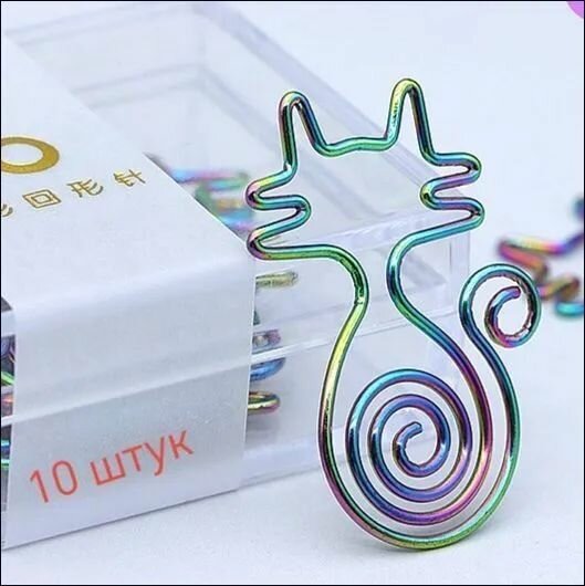 Фигурные скрепки кошечка, разноцветные