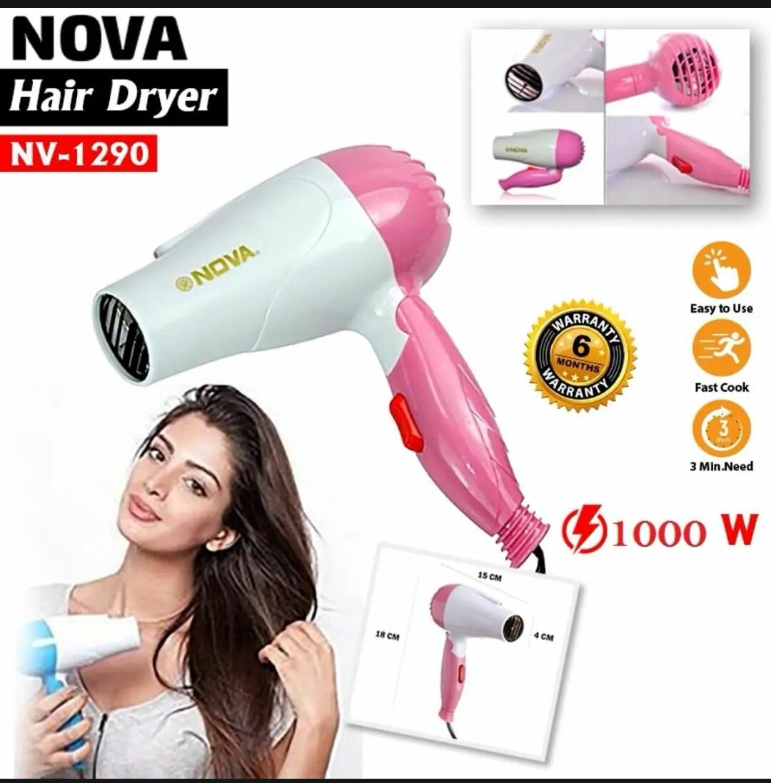 Складной фен Nova мощностью 1000 Вт, быстрая сушка, портативный, с технологией ионизации, легкий, удобный для путешествий, салонный уход за волосами.