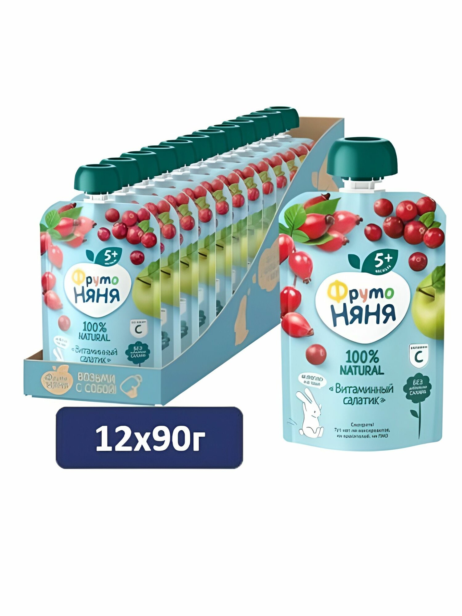 Пюре фруктовое детское ФрутоНяня Витаминный салатик с 5 месяцев, 90г. Упаковка 12 шт.
