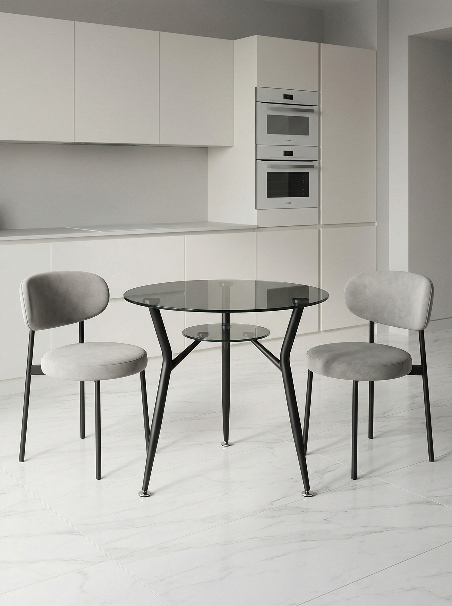 Стеклянный обеденный стол Квадро 18-3 серый/черный D80