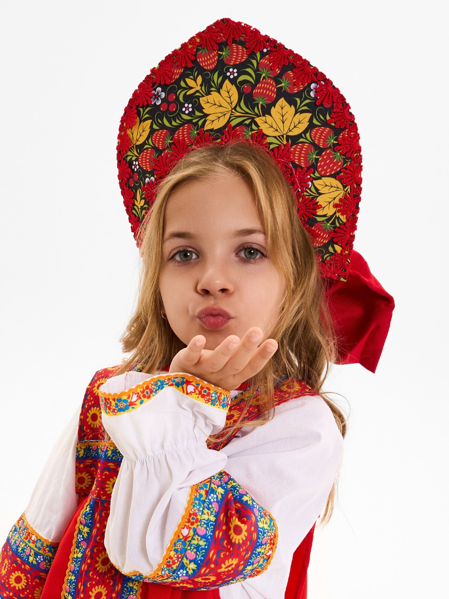 Кокошник "Русский народный", для девочки, красный, универсальный размер