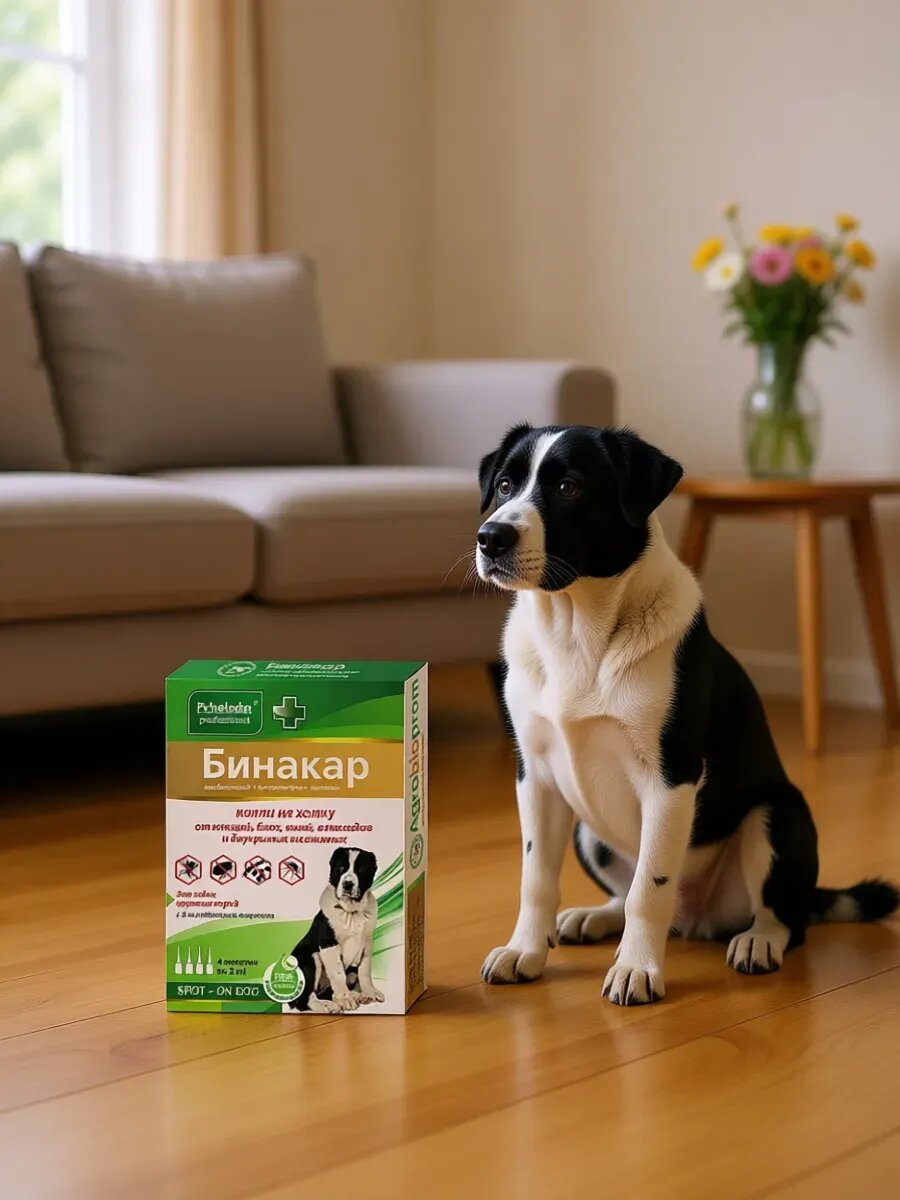 Капли на холку Бинакар д/собак до 20кг, уп. 4пипетки *2мл, Пчелодар