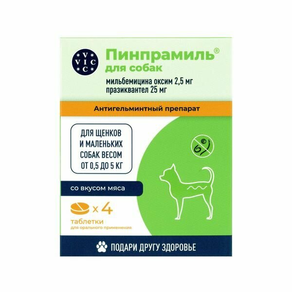 Пинпрамиль таблетки для собак весом от 0,5 до 5кг 2,5мг/25мг 4шт