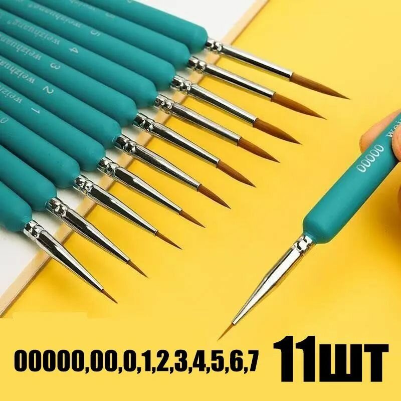 11шт. Набор кистей для моделирования миниатюр "Миниатюра" (00000, 000, 00, 0, 1), Темно-синий