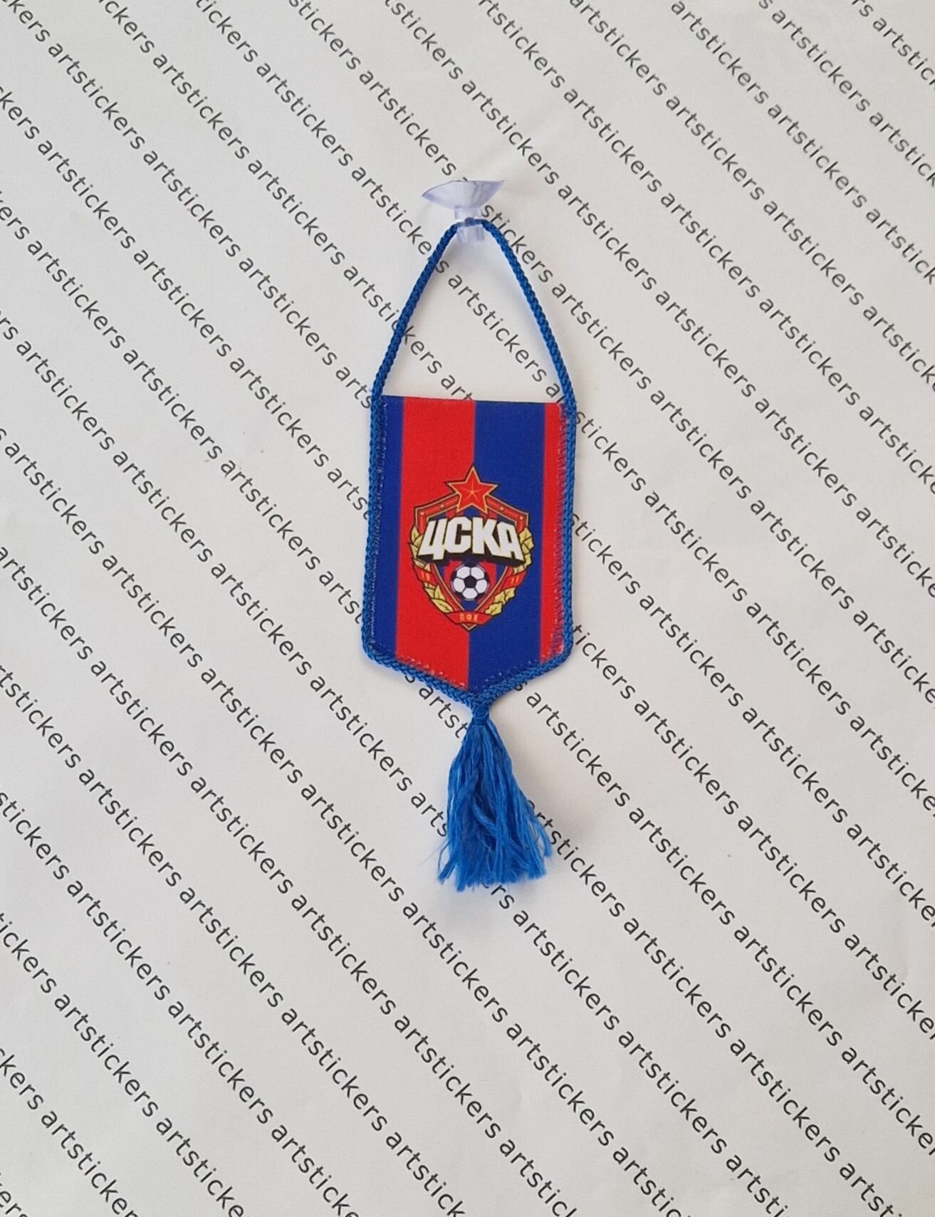 Вымпел ФК ЦСКА, размер 8х12см, двусторонний на присоске, ткань, аксессуар для авто