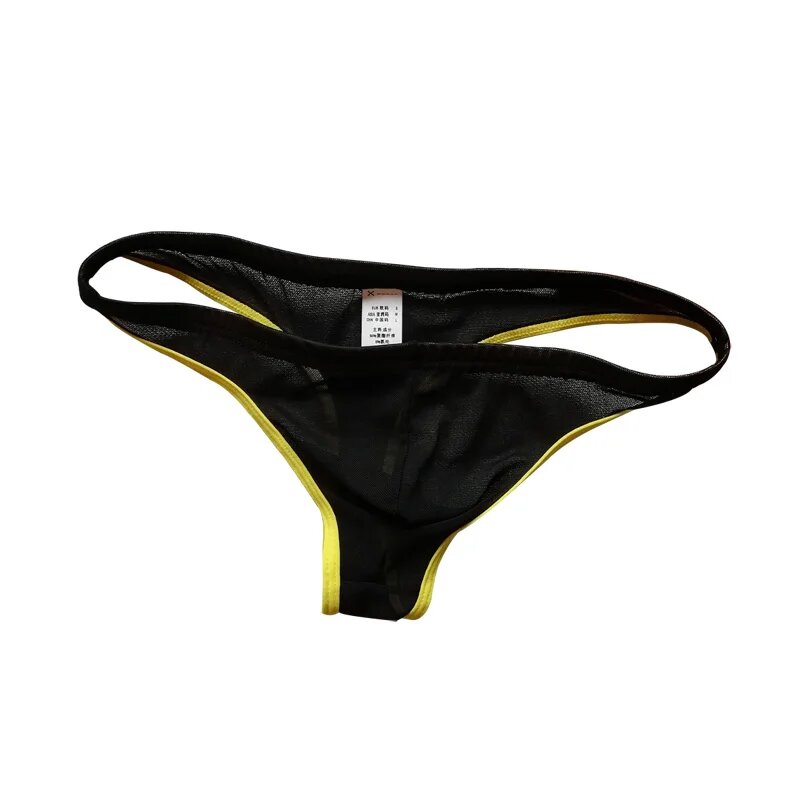 Мужские стринги QWQINGWU из спандекса Желтый, L, Черный, Black