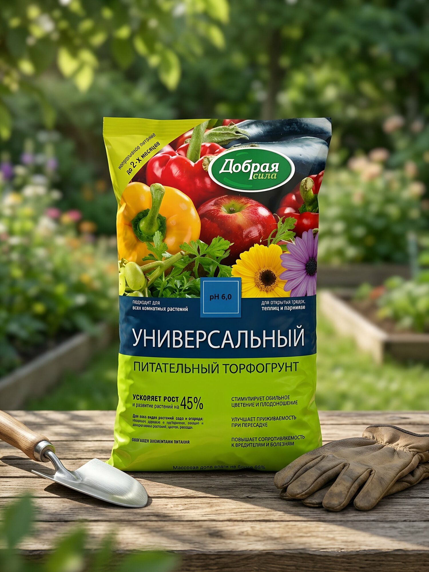 Грунт универсальный Добрая сила 10 л для рассады, цветов, овощных и декоративных культур, торфяной субстрат для посадки