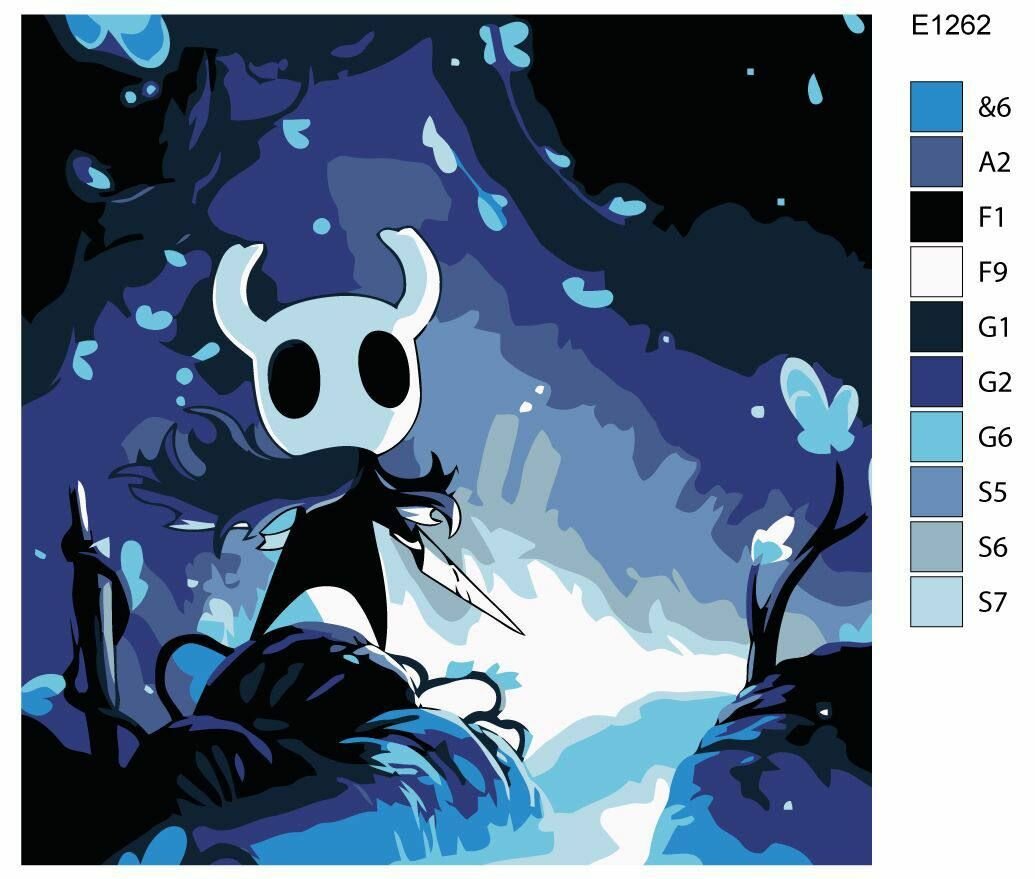 Детская картина по номерам E1262 "Игра(Hollow Knight). Рыцарь" 30x30