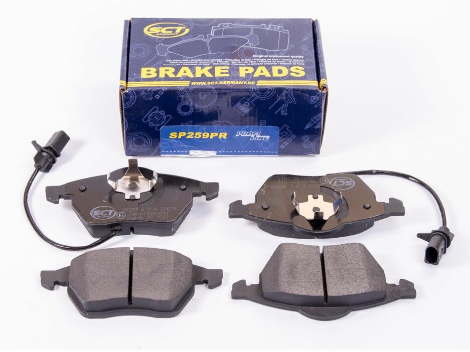 Колодки тормозные передние для Audi 100, A4, A6, Skoda Superb l, Volkswagen Passat с датчиком комплект 4 шт. арт SP259