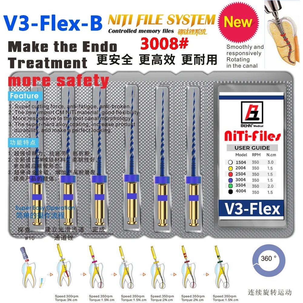 Роторные файлы RAISYOU V3-Flex 21MM 400# синие
