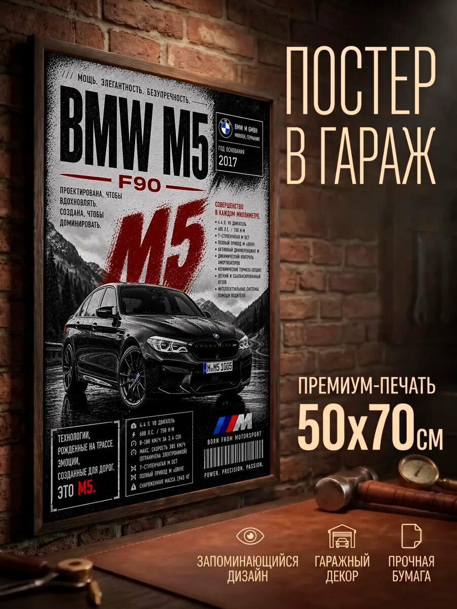 Постер на стену большой 50*70 без рамки авто БМВ M5