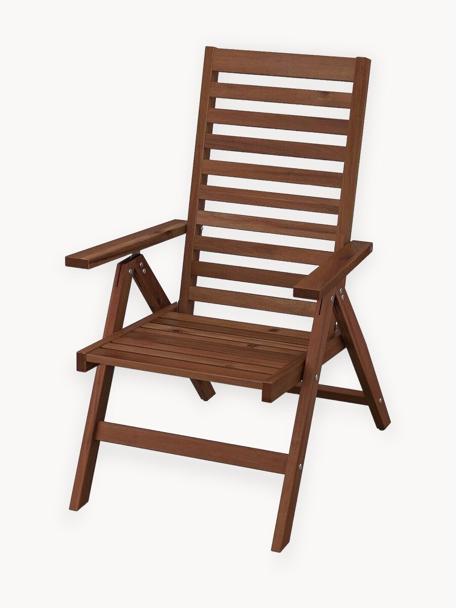 Стул кресло, белая акация аллюр, для улицы, сада, дачи, террасы, складной, регулируемая спинка, коричневая морилка