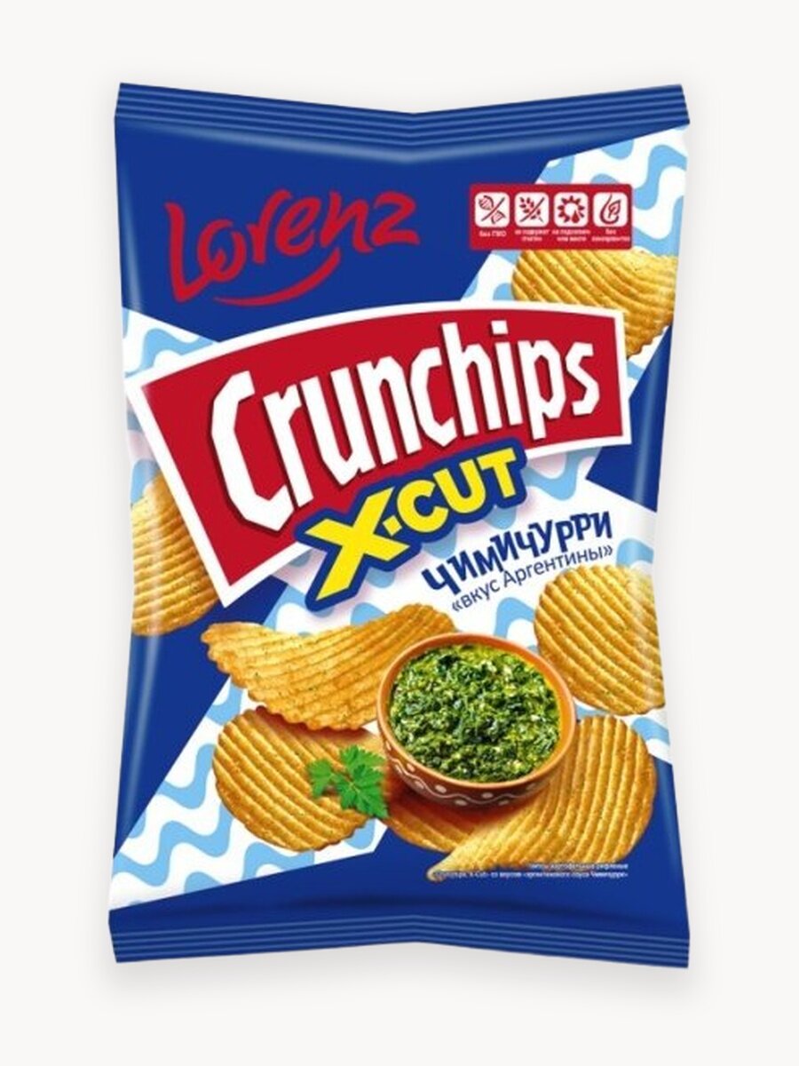 Картофельные чипсы Lorenz Crunchips. X-Cut со вкусом «аргентинского соуса Чимичурри» 70 г