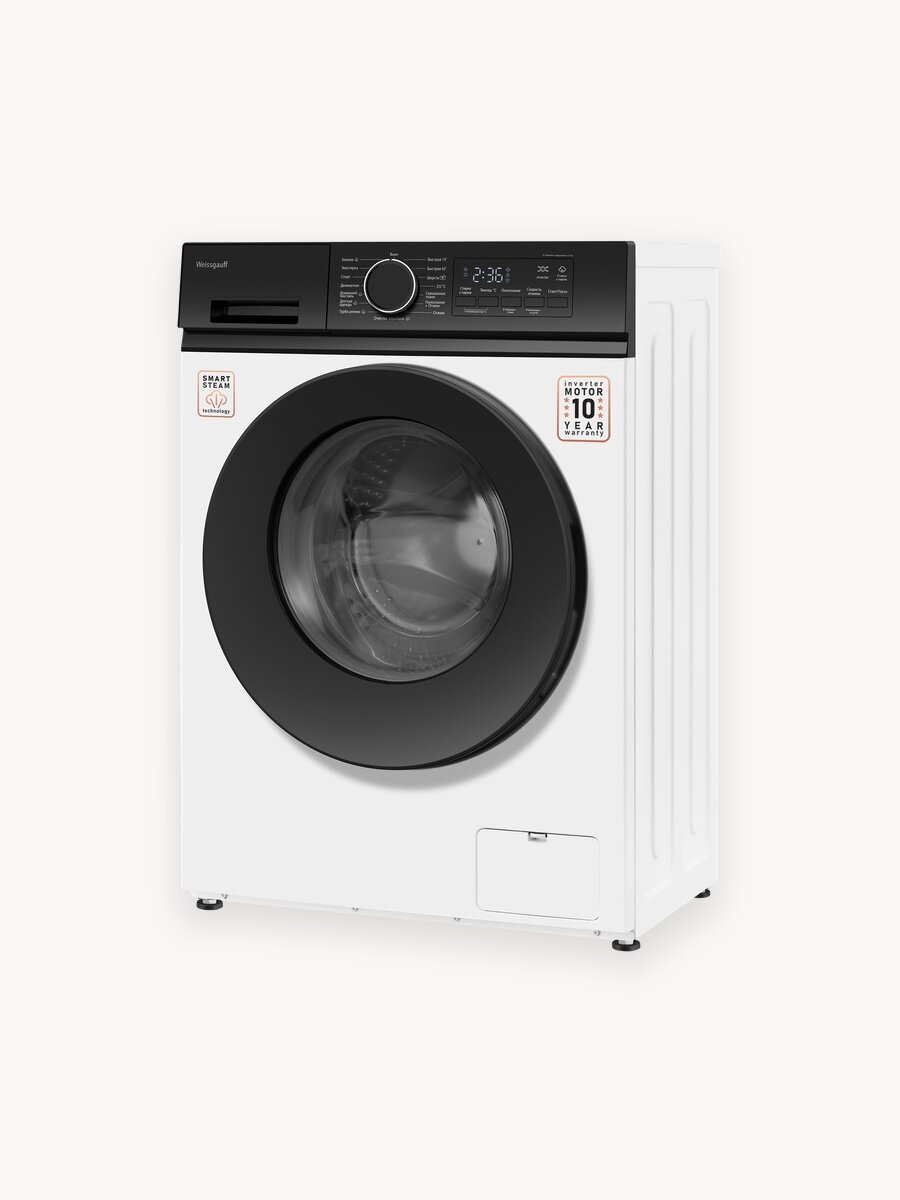 Cтиральная машина с инвертором Weissgauff WM 41106 Inverter Steam, Узкая 37 см, Пар, Загрузка 6 кг, Отжим 1000 оборотов