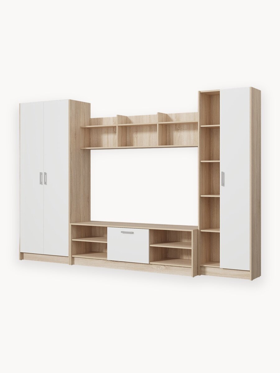 Гостиный гарнитур Hoff Вегас, 302х200х44, цвет дуб Сонома, белый шагрень (матовый)