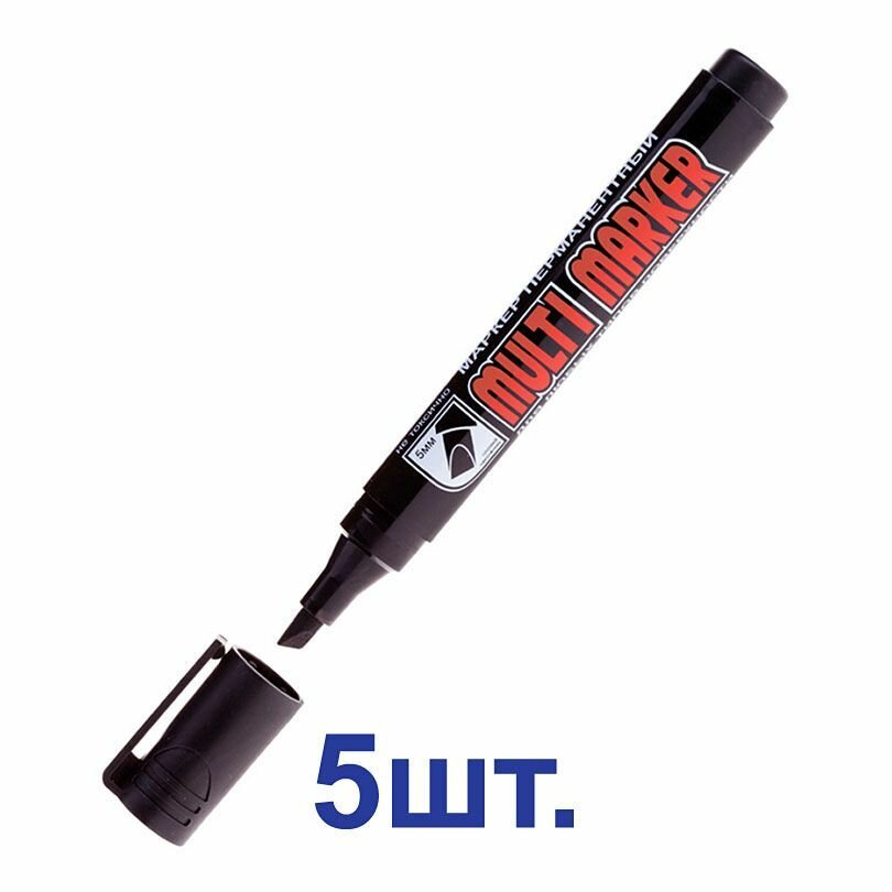 Маркер перманентный Crown Multi Marker Chisel черный грифель 1-5 мм (5шт.)