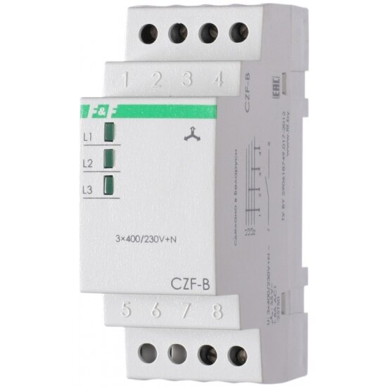 Реле контроля наличия, асимметрии фаз F&f CZF-B, Асимметрия 55 В, задержка отключения 3-5 с, контакт 1NO, EA04.001.002