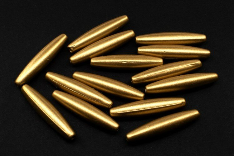 Бусины акриловые Рис 27х6мм, отверстие 1мм, цвет золото матовое, 540-078, 10г (около 16шт)