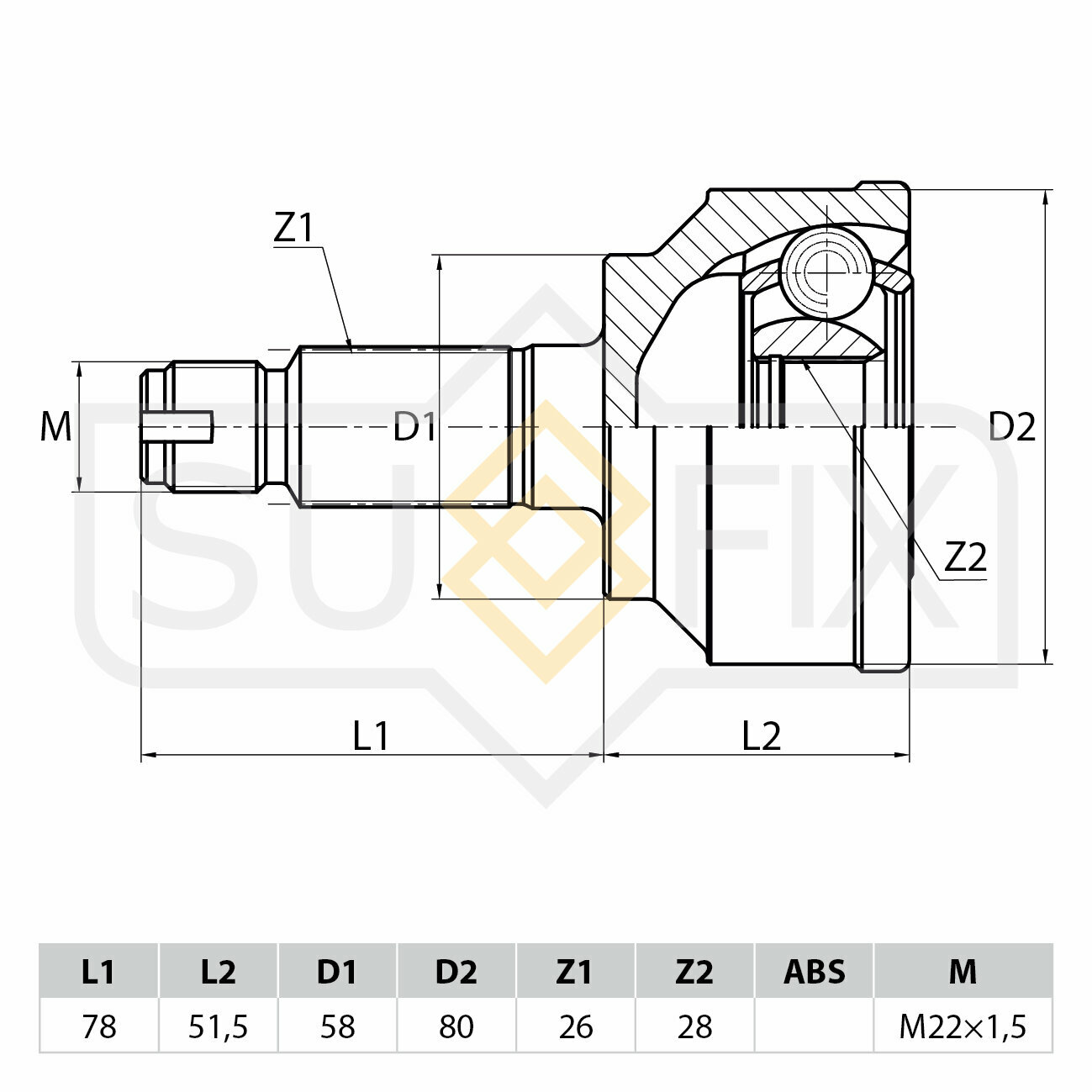 ШРУС наружный передний правый/левый для HONDA CIVIC / SUFIX ST-1055