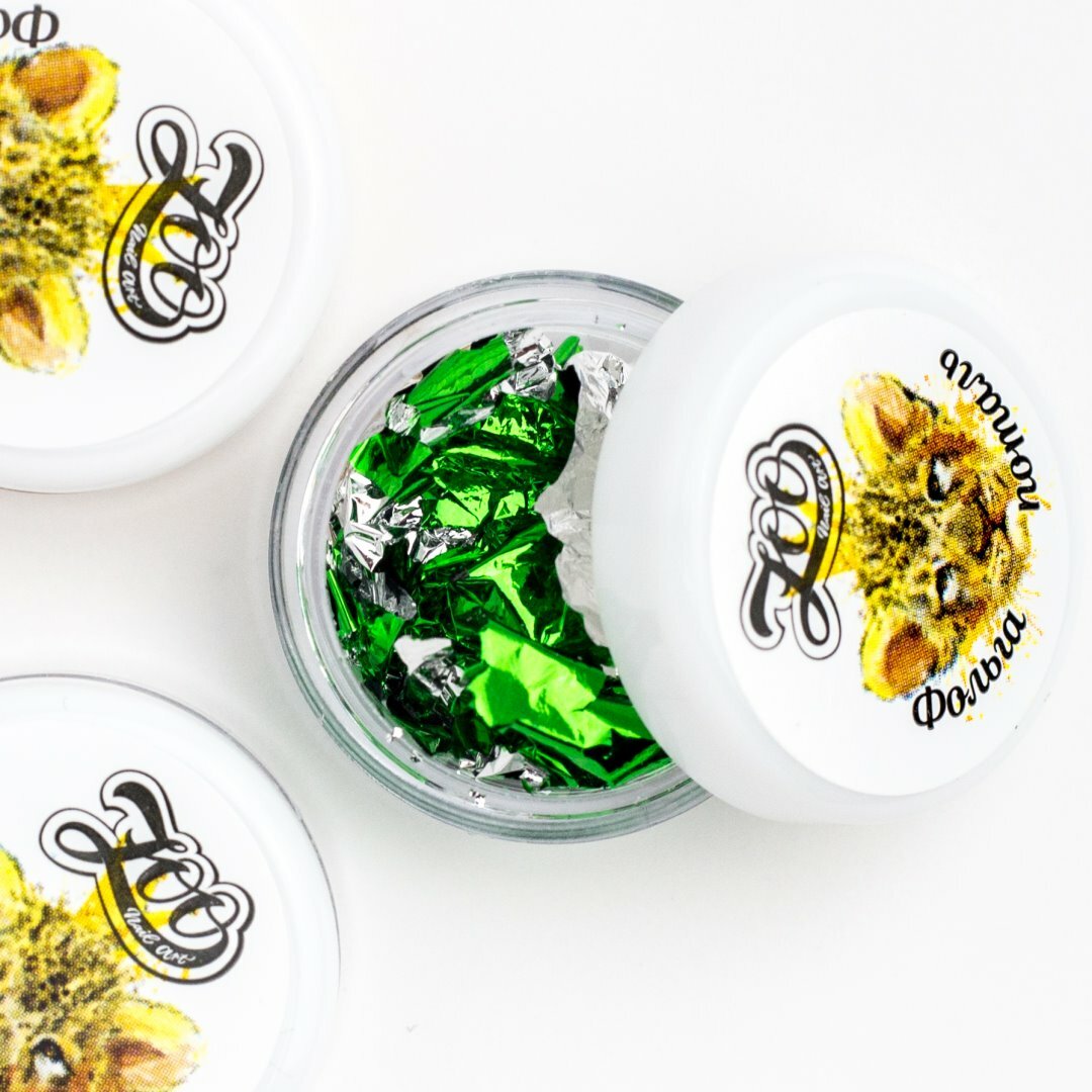 Фольга поталь двусторонняя Zoo Nail Art №1549 зелёная/серебро 14x14 см