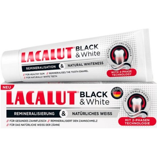 Зубная паста Lacalut Black & White двухцветная, отбеливающая 75 мл