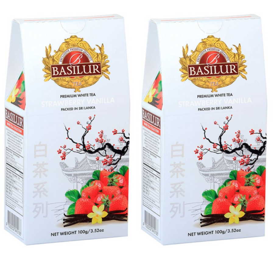 Чай белый Базилур со вкусом Клубники и Ванили 100 грамм 2 штуки