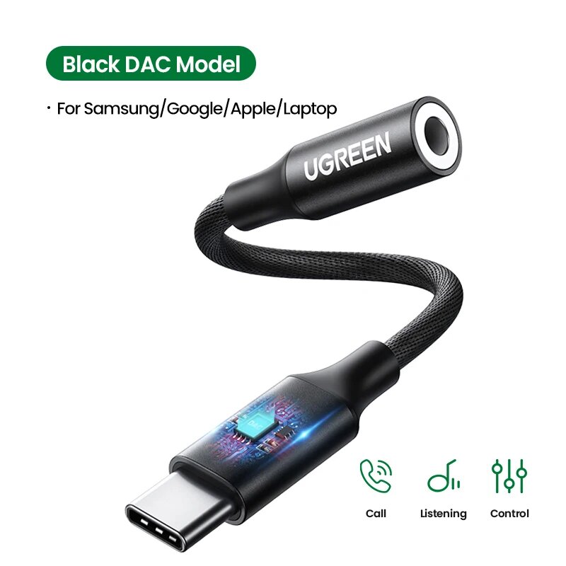 Наушники UGREEN с USB C на аудиоразъем 3,5 мм для Samsung Galaxy A52s S22 S21 iPad Pro 2022 Type C Aux DAC наушники Mic Jack адаптер USB Metal Black