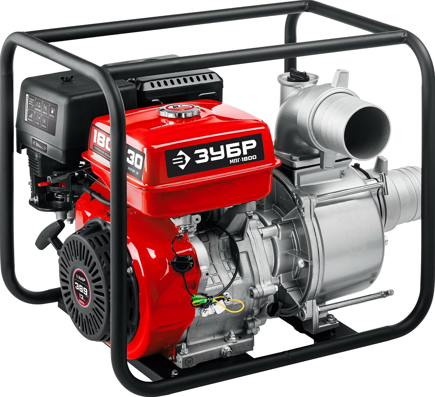 ЗУБР 1800 л/мин, мотопомпа бензиновая для грязной воды (МПГ-1800) МПГ-1800